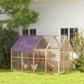 PawHut Dřevěný kurník s volným výběhem, bezpečnostní zámek, dvířka, 4 hnízdní boxy, pro 8-12 kuřat, cca 2,8 x 1,8 x 1,9 m, žlutý