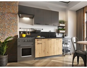 Sestava kuchyňského nábytku Turan 2 120, Osvětlení: osvětlení LED - bílé, Barva: šedá / artisan + šedý grafit + černá skála