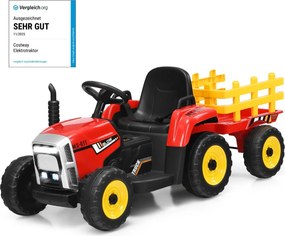 Costway 3-rychlostní dětský traktor 12 V pojízdný traktor s – červený