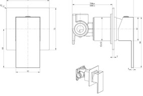 Sapho Sapho, LATUS podomítková baterie s bidetovou sprškou Latus, hranatá, 1102-46-01
