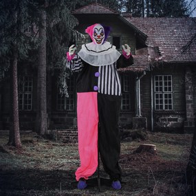 HOMCOM Strašidelný klaun Halloween dekorace, pohyblivý, funkce smíchu, růžová + fialová