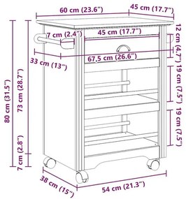 Servírovací stolek, kolečka, dřevo, bílá, NoBi NORMAN