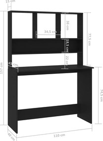 vidaXL Marketos Psací stůl s policemi černý 110 x 45 x 157 cm dřevotříska
