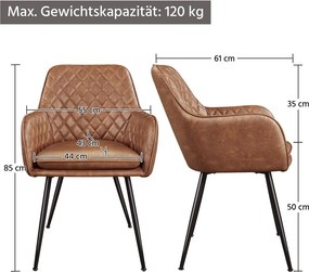 Sada 6 ks – Jídelní židle Yaheetech – rustikální hnědá, 61 cm (délka) × 55 cm (šířka) × 85 cm (výška) (257273095817)
