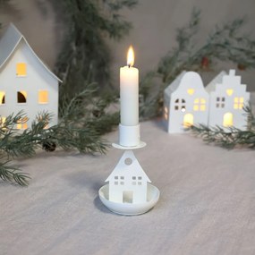 Krémový antik svícen domek na úzkou svíčku - Ø 7*10 cm