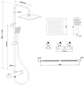Erga Flova, sprchová souprava s termostatickou baterií a dešťovou hlavicí 20x20cm, černá matná, ERG-YKA-BP.FLOVA THERM 20 BLK