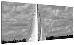 Obraz černobílé plachetnice (100x40cm)