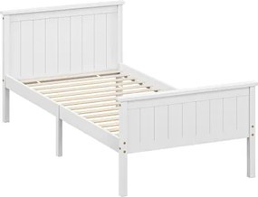 HOMCOM postelový rám 100 x 210 cm, jednolůžko z masivní borovice s roštem, čelo a nožní část v ceně, snadná montáž, bílá