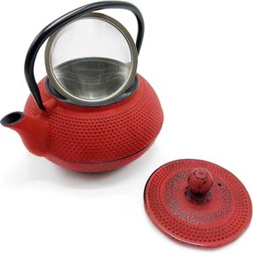 Litinová konvice Altai, 0,6 l – červená s texturovaným povrchem, s nerezovým sítkem