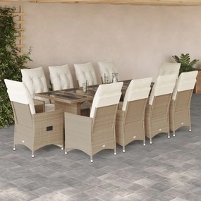 11dílný zahradní bistro set s poduškami béžový polyratan 3277266