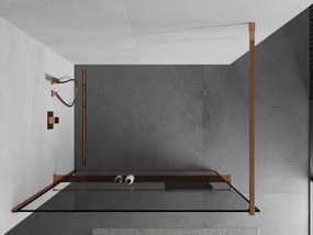 Mexen Kioto+, sprchová zástěna s poličkou a držákem na ručníky 140 x 200 cm, 8mm čiré sklo vzor černý, profil růžové zlato, 800-140-121-60-70