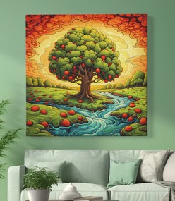 Obraz na plátně - Pohádkový strom života s jablky FeelHappy.cz Velikost obrazu: 80 x 80 cm