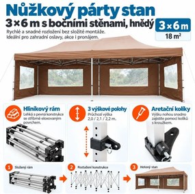 Nůžkový párty stan 3 × 6 m s bočními stěnami, béžový