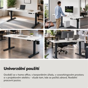 Elektrický stůl s nastavením výšky ergonomický antracitově-bílý, 1600x800 mm: ARIA