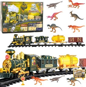 LEAN Toys Klasický vláček na dálkové ovládání Dinosauři – světla, zvuky, dým, 39 ks
