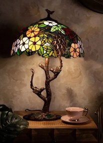 Stolní lampa Tiffany strom s květy a ptáčky Tree flower - Ø 41*57 cm E27/max 2*60W