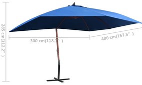 vidaXL Marketos Závěsný slunečník s dřevěnou tyčí 400 x 300 cm modrý