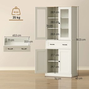 HOMCOM kuchyňská spížová skříňka – 2 akrylová dvířka, velká zásuvka, nastavitelné police, 76 × 40 × 182,5 cm, krémová