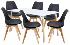 Jídelní set stůl 160x90 bílý + 6 židle černé QUATRO