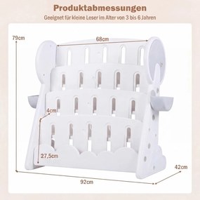 Costway 4 Řadová dětská knihovna Dětská police s 2 úložnými boxy a oboustrannou