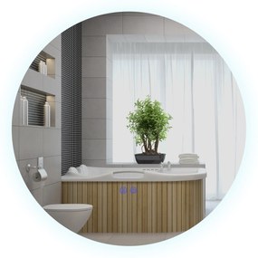 kleankin koupelnové zrcadlo s osvětlením Ø60 cm, nástěnné zrcadlo se 3 barvami světla, IP44, dotykový spínač, paměťová funkce, proti zamlžování | Aos…