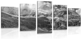 5-dílný obraz majestátní horská krajina v černobílém provedení