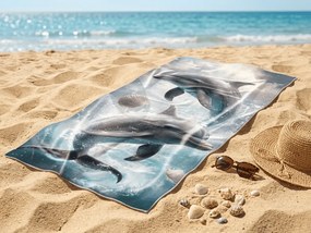 Rychleschnoucí plážová osuška DOLPHINS modrá 70 x 140 cm, 100% mikrovlákno
