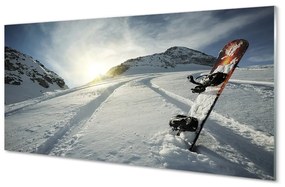Obraz na skle Deska ve sněhu horách 100x50 cm