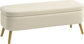 HOMCOM Úložná lavice, sedací lavice s úložným prostorem 65 l, materiál teddy-fleece, kaučukové dřevo, 120 x 42 x 45 cm, béžová