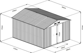 Fieldmann FZDO 1009 Zahradní domek rozměry: 312 x 269 x 211 cm   plocha domku: 9m2, 0,6mm silný plech rámu (0,3mm opláštění) odolná pozinkovaná