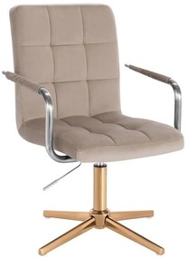 LuxuryForm DESIGN Otočná židle VERONA VELUR na zlatém kříži - latte
