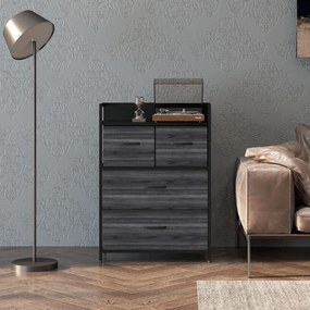 HOMCOM komoda, sideboard, 4 látkové zásuvky, průmyslový design, 60x29x85 cm, černá
