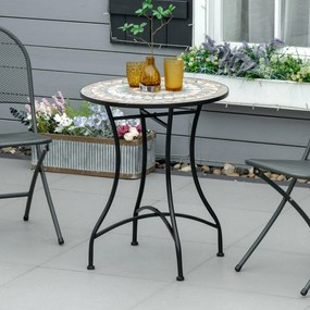 Zahradní stůl mozaikový stůl kulatý bistro stůl boční stůl s mozaikovou deskou keramický kov zelený+béžový+bílý Ø60 cm