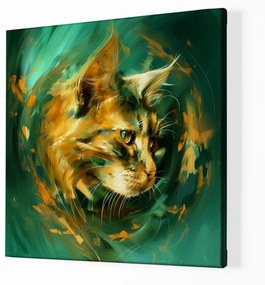 Obraz na plátně - Zlatá kočka v Emeraldu FeelHappy.cz Velikost obrazu: 40 x 40 cm