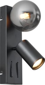 Moderní nástěnné svítidlo černé 2-světelné naklápěcí s portem USB-C - Lesly