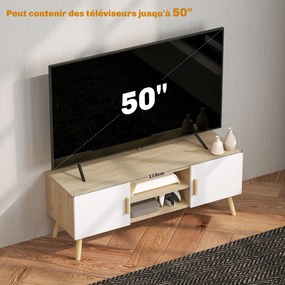 HOMCOM TV Stojan Dřevěný TV Skříň pro Televize až 50 Palců se Policemi, 2 Skříňkami a Správou Kabelů pro Obývací Pokoj a Ložnici, 110 x 36,2 x 42 cm,…