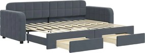 Válenda s přistýlkou a zásuvkami tmavě šedá 80 x 200 cm samet 3196971