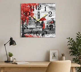 nástěnné hodiny, čtvercové, dřevo, 30x30 cm, vzor láska v dešti, Dekorino HN20260016