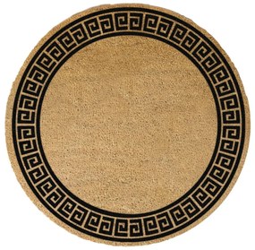 Černá kulatá rohožka z přírodního kokosového vlákna Artsy Doormats Greek Border, ⌀ 70 cm