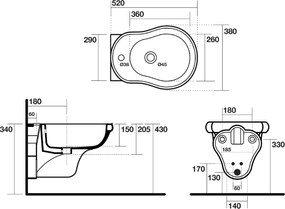 Sapho Kerasan Retro bidet závěsný 38 x 34 x 52 cm bílý 102601