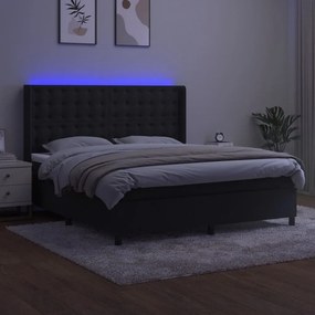 Box spring postel s matrací a LED černá 160x200 cm samet 3139813