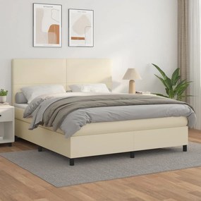 Box spring postel s matrací krémová 160x200 cm umělá kůže 3142733