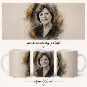 Hrnek s portrétem z vlastní fotografie – panoramatický potisk | 16 uměleckých stylů Styl portrétu:: Charcoal & Gold