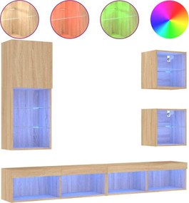 vidaXL 5dílná obývací stěna s LED osvětlením kompozitní dřevo [3216680] Barva: Bílá