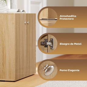 HOMCOM Skříňka do obývacího pokoje s 2 dvířky, úložná skříň s 2 policemi na knihy, oblečení a hračky, moderní styl 70x39x70 cm, přírodní dřevo