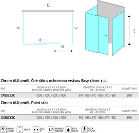 Mereo Mereo, Sprchový kout, LIMA, čtverec, 100x100x100x190 cm, chrom ALU, sklo Čiré, CK85733K