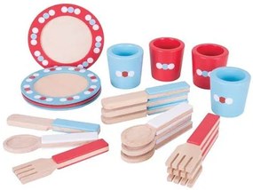 Bigjigs Toys Dřevěný jídelní servis s puntíky