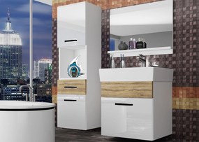 Koupelnový nábytek Belini bílý lesk / dub sonoma + umyvadlo + zrcadlo  KOR PM 3/1/W/WDS/0/ZW