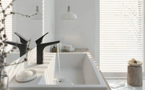 Deante Hiacynt, umyvadlová baterie + kovová zátka Click-Clack s přepadem, černá matná, BQH_N21M