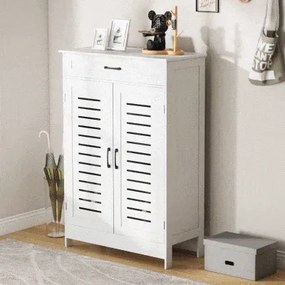 HOMCOM Botník s lamelovými dveřmi, zásuvkou a nastavitelnými policemi pro 20 párů bot, 78x37x115,8 cm, bílá